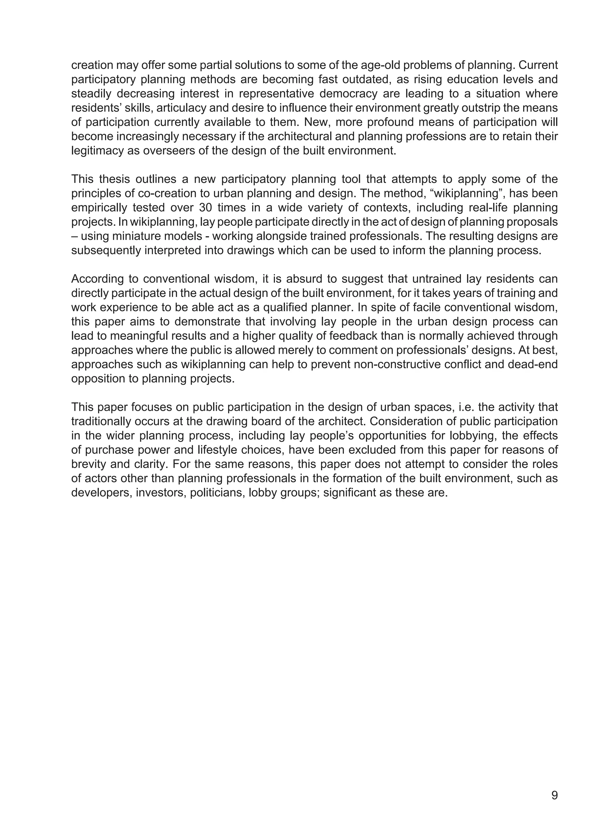 Wikiplanning: Co-creation in Urban Planning and Design | PDF
