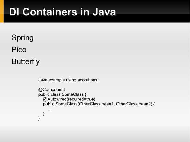 Dependency Injection, Zend Framework and Symfony Container | PPT