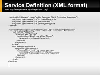 Dependency Injection, Zend Framework and Symfony Container | PPT