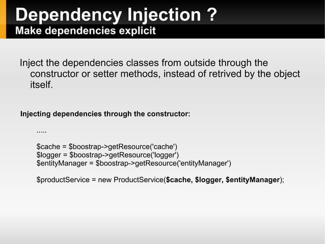 Dependency Injection, Zend Framework and Symfony Container | PPT
