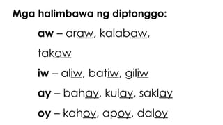 definition of diphtongs and cluster (diptonngo at klaster) for grade 2 ...