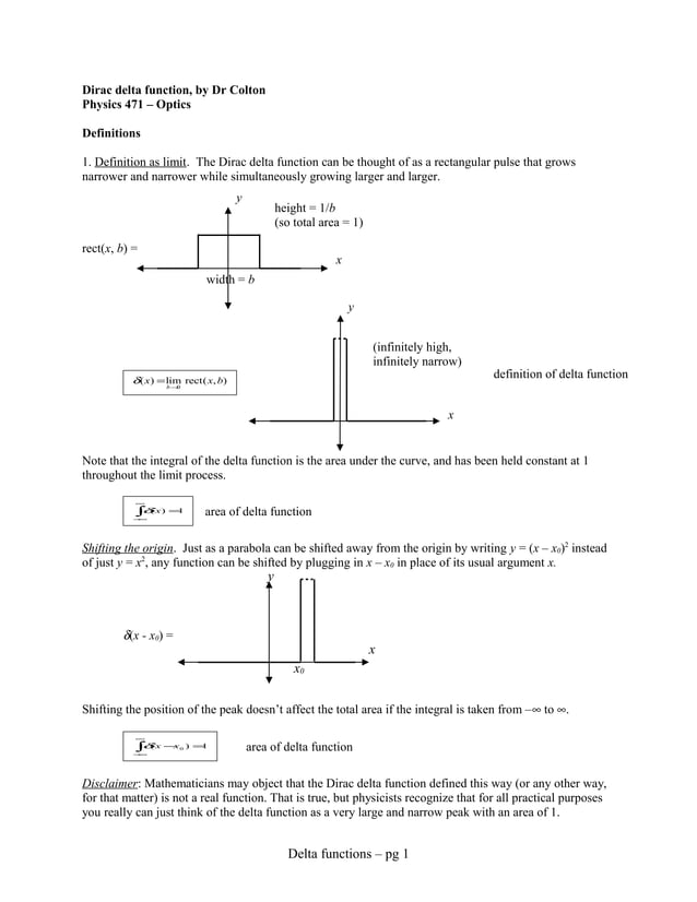 Signal And System Dirac Delta Functions 1 Doc