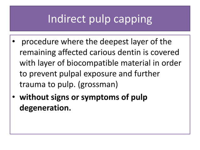 Direct and indirect pulp capping | PPTX | Dental Health | Diseases and ...
