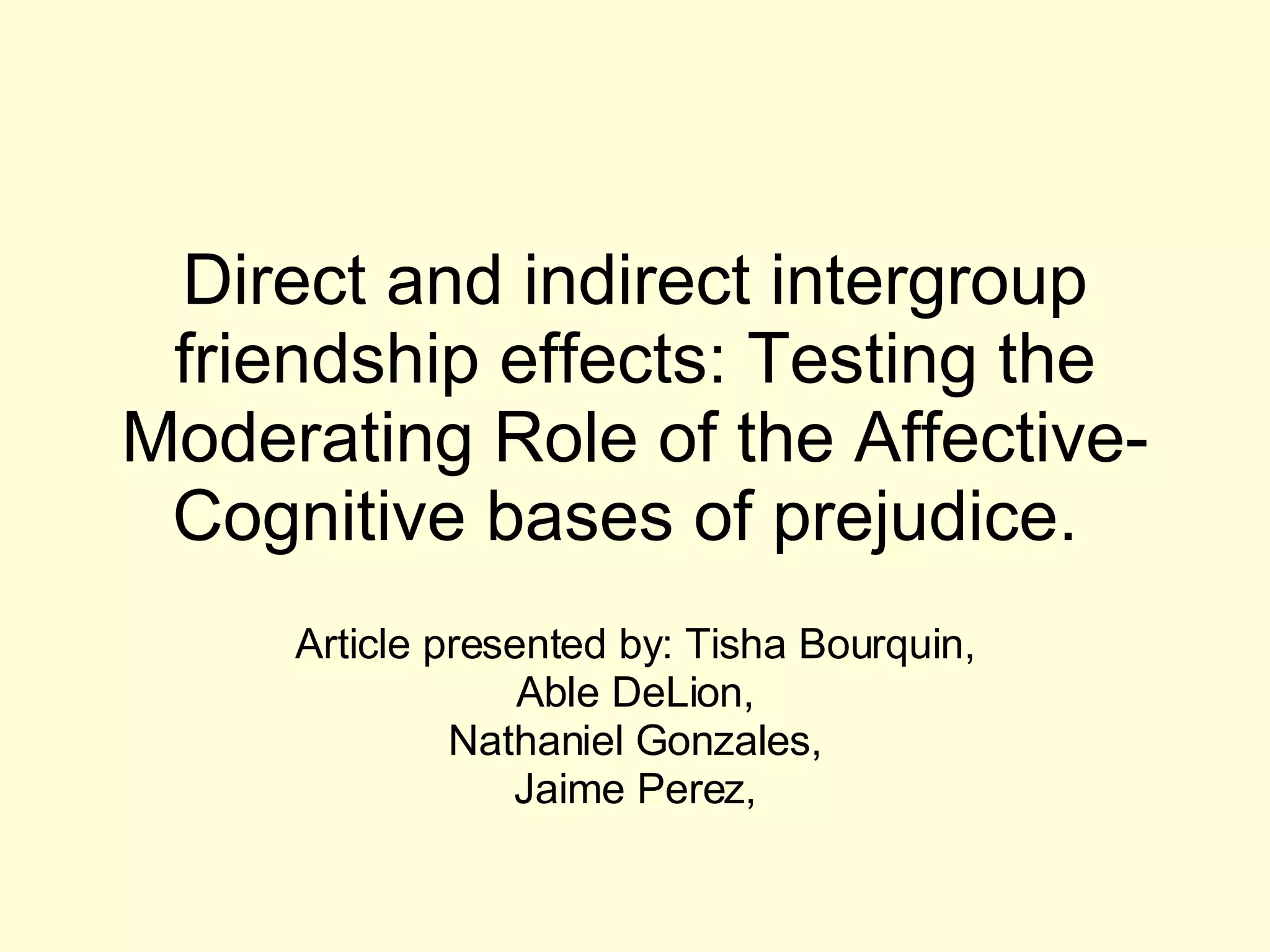 Article 2 Direct And Indirect Intergroup Friendship(Real I Hope) | PPT
