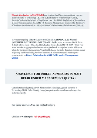 Direct Admission in Maharaja Agrasen Institute of Technology MAIT Delhi ...