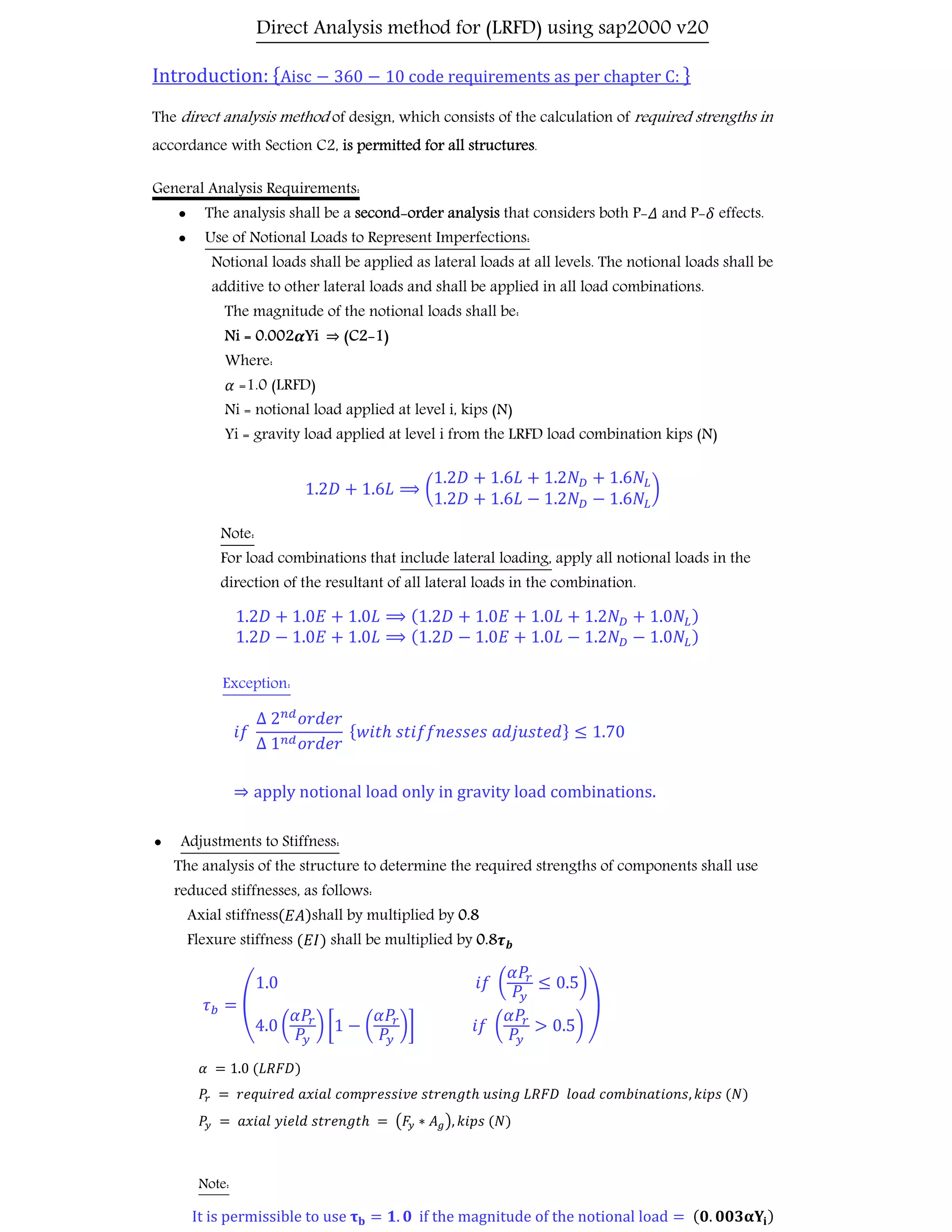 Direct analysis method - Sap2000 | PDF
