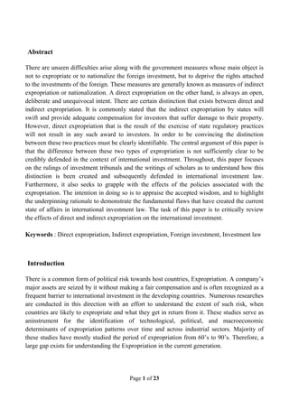 Direct and indirect expropriation of FDI Supervised by Bashar H ...