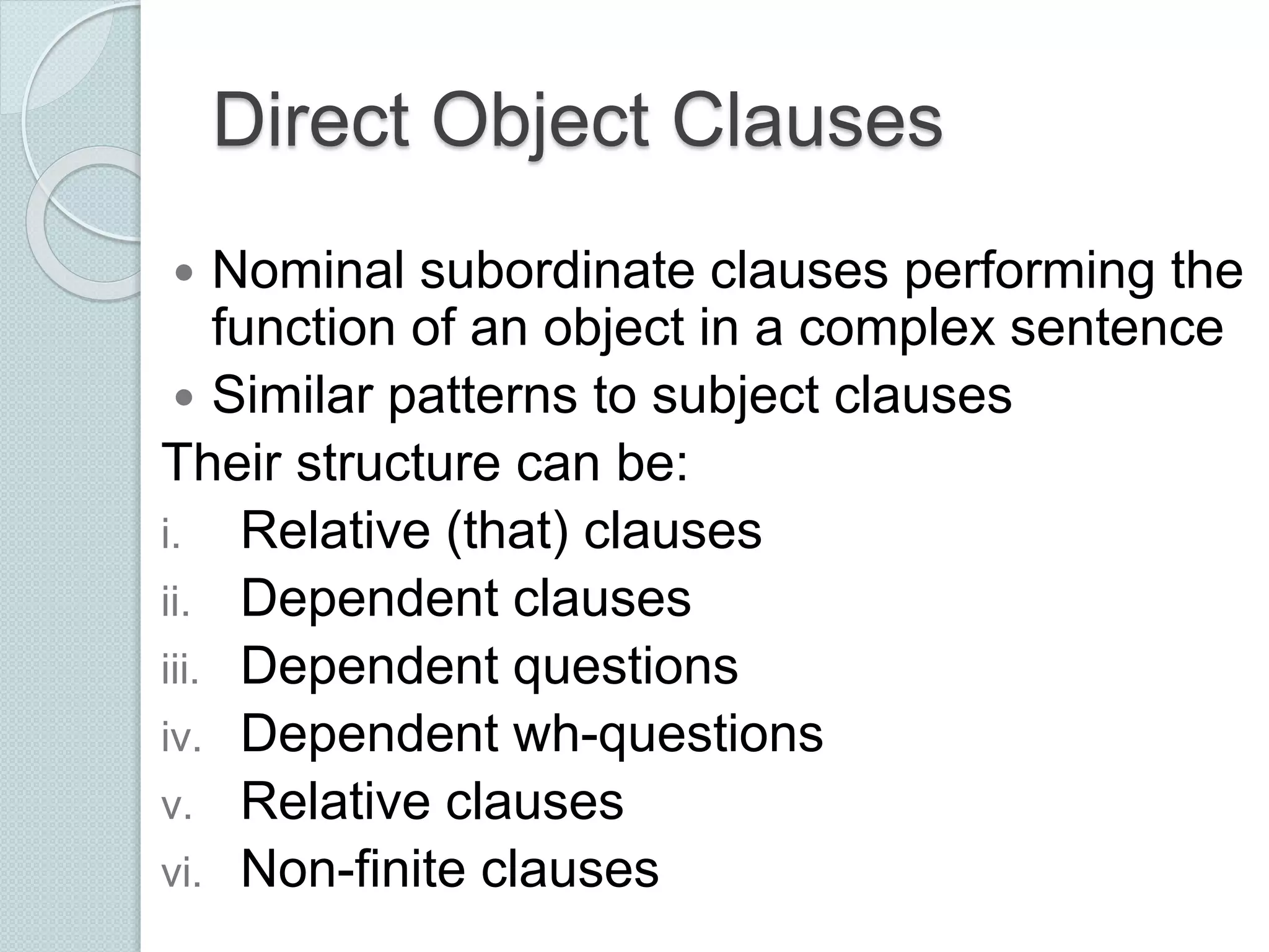 Direct and indirect object clauses | PPTX