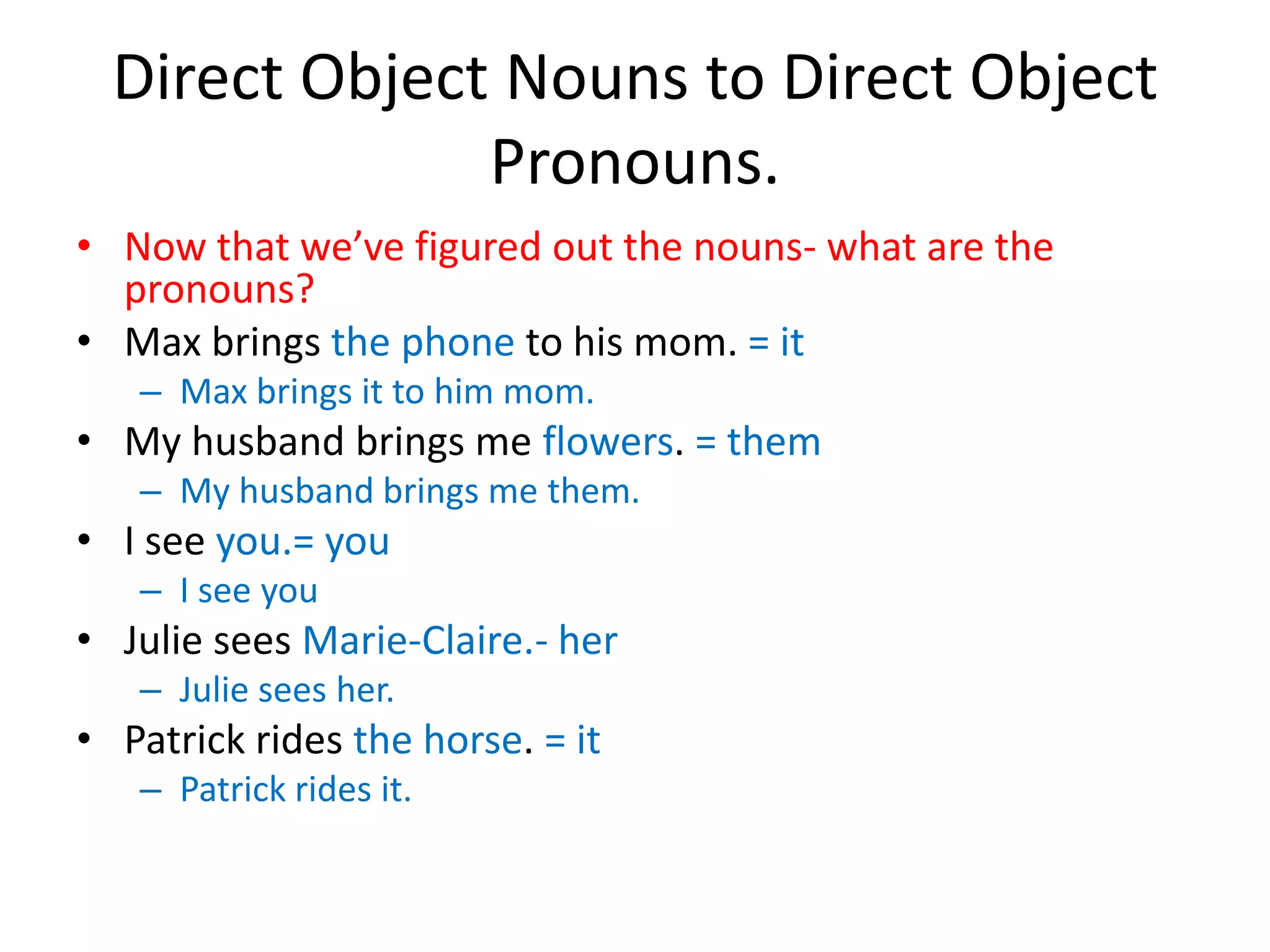 Direct and indirect object pronouns francais | PPTX