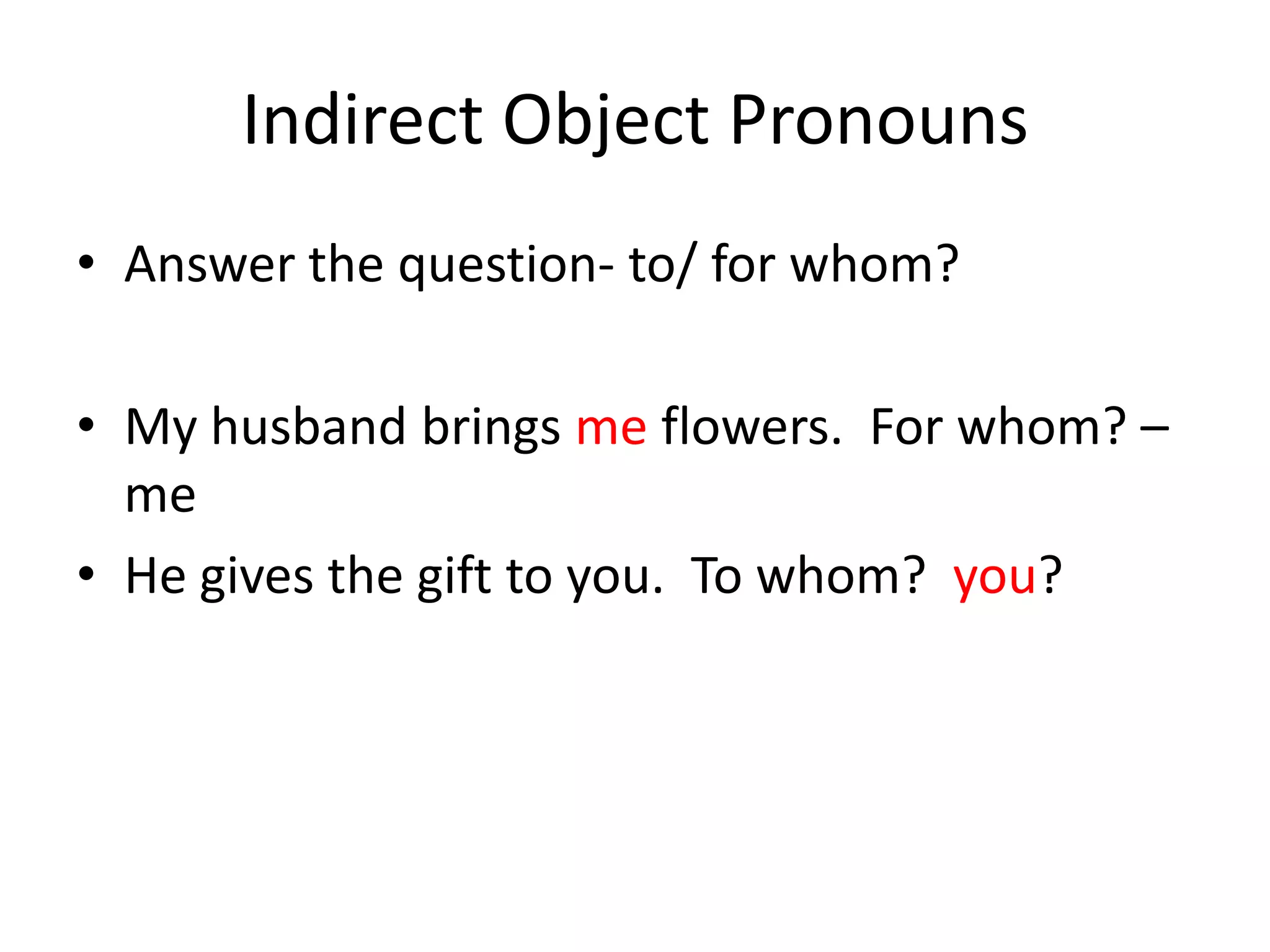 Direct and indirect object pronouns francais | PPTX