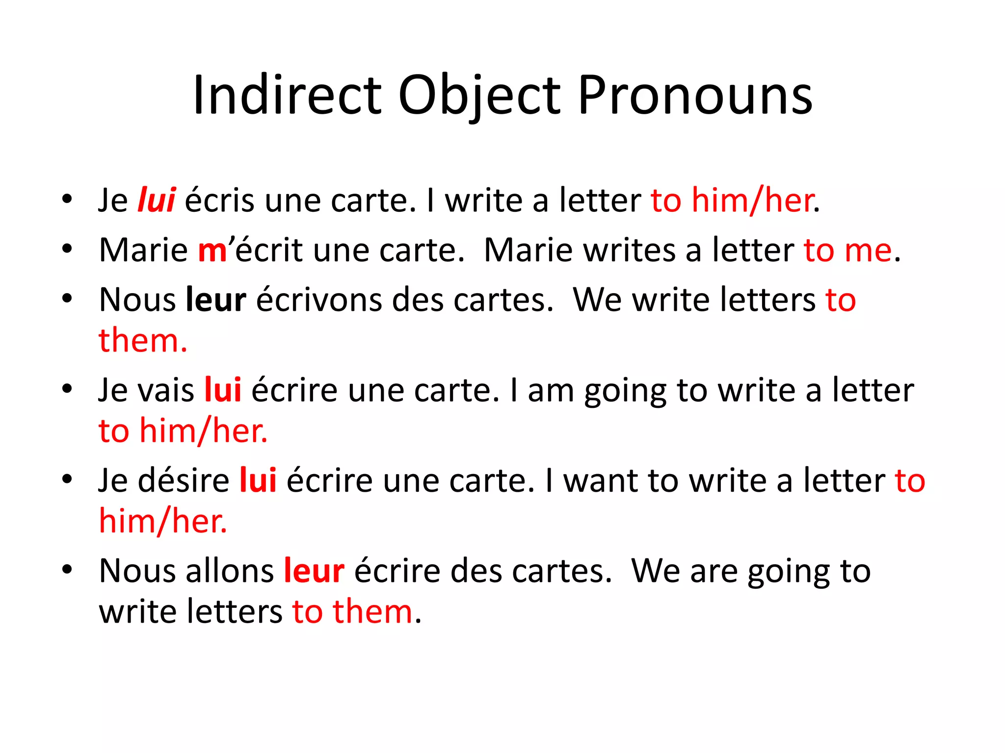 Direct and indirect object pronouns francais | PPTX