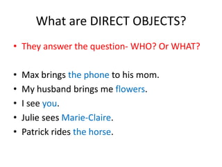 Direct and indirect object pronouns francais | PPTX