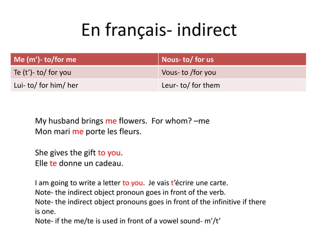 Direct and indirect object pronouns francais | PPTX