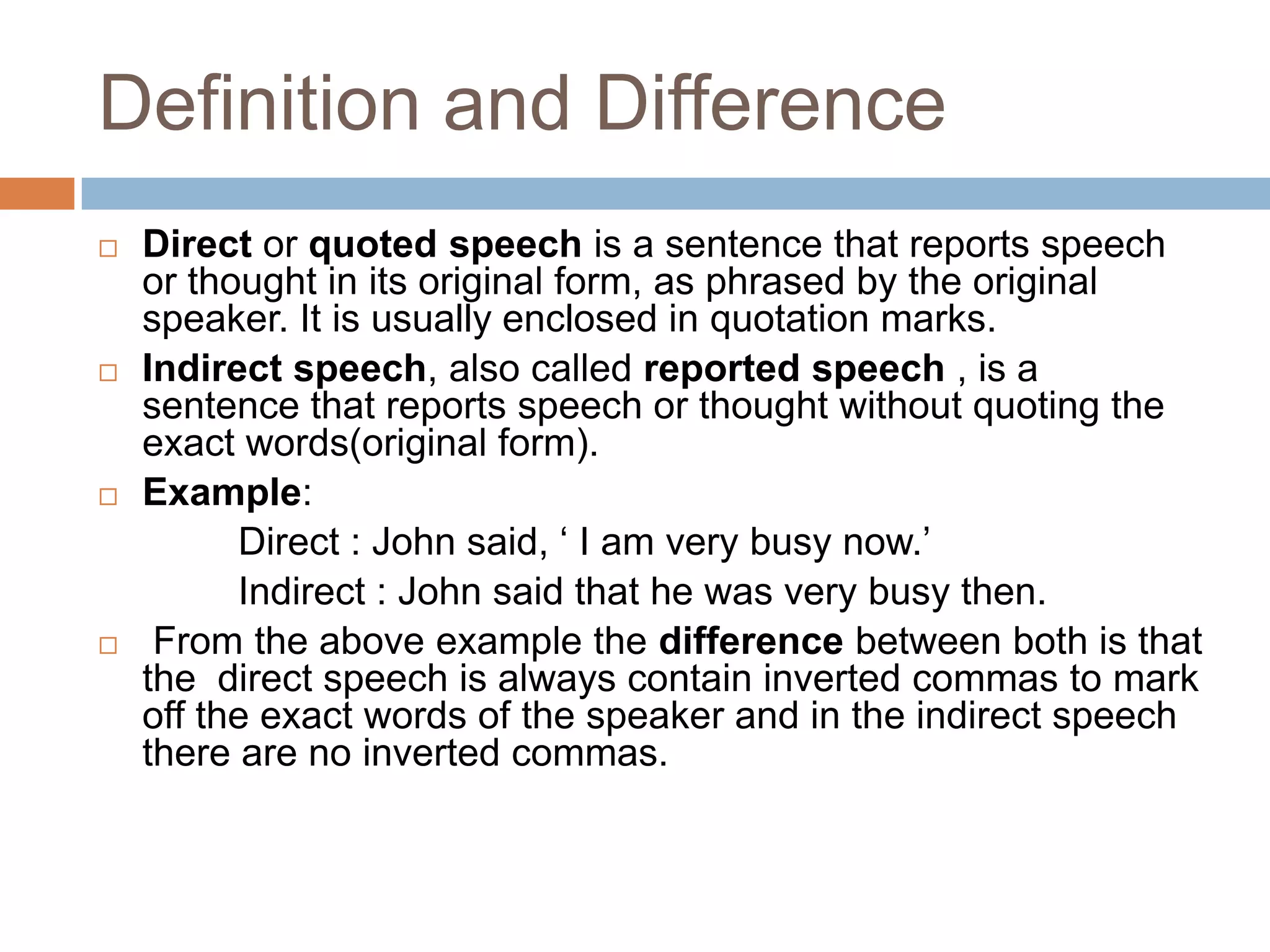 Direct and indirect speech | PPTX