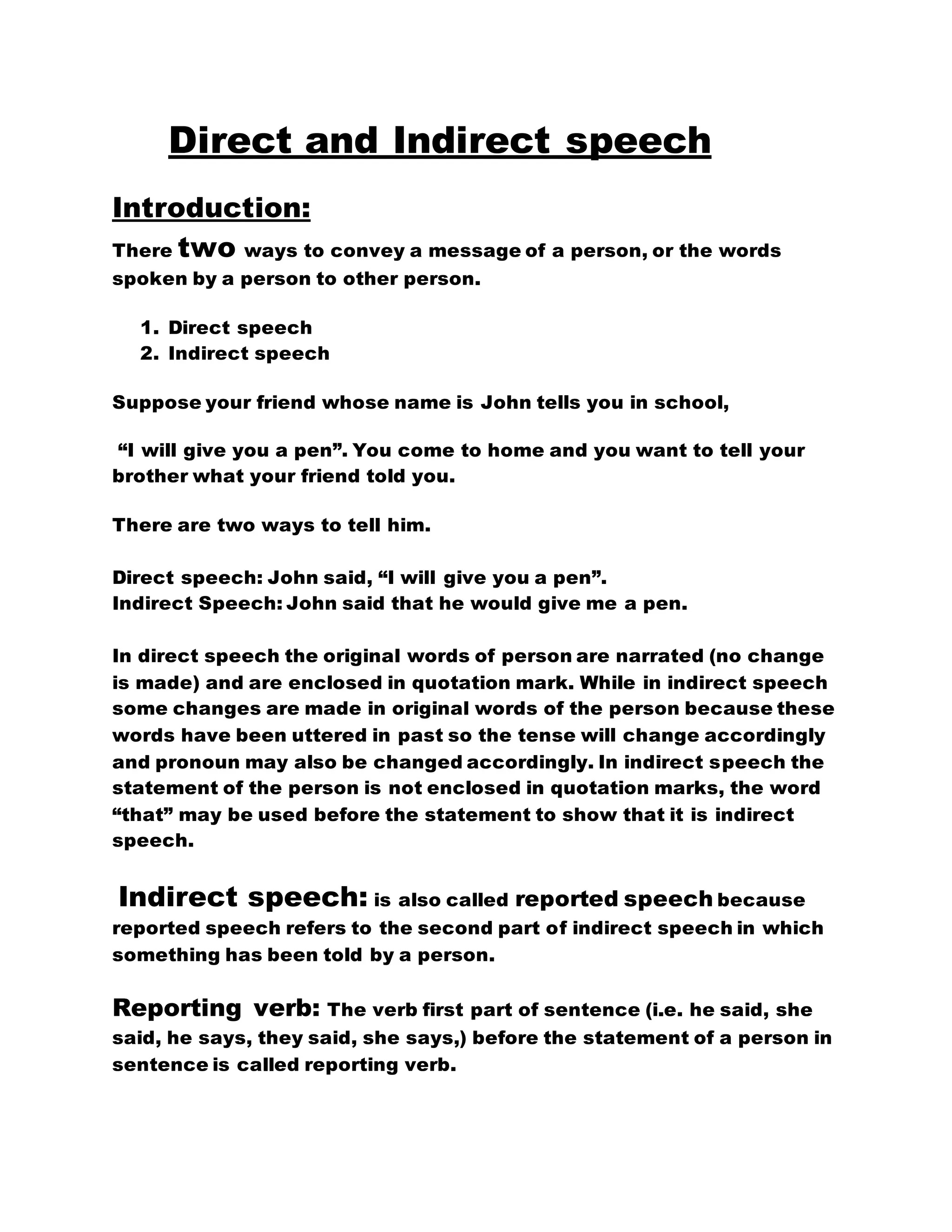 Direct and indirect speech | DOCX