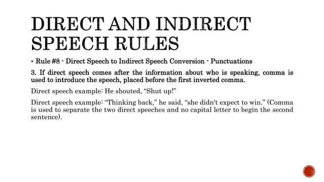 DIRECT AND INDIRECT SPEECH PRESENTATIONS | PPTX | Programming Languages | Computing