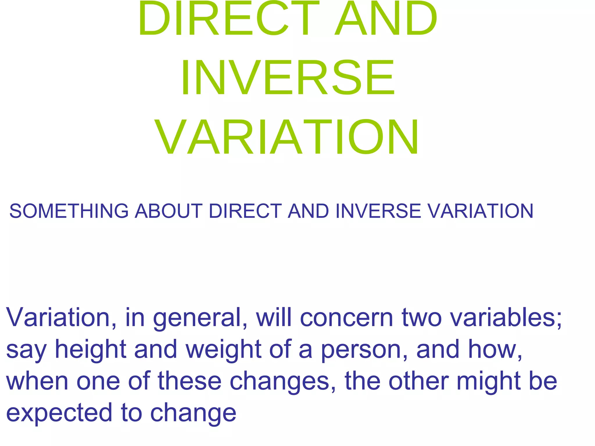 Direct and inverse variation | PPT