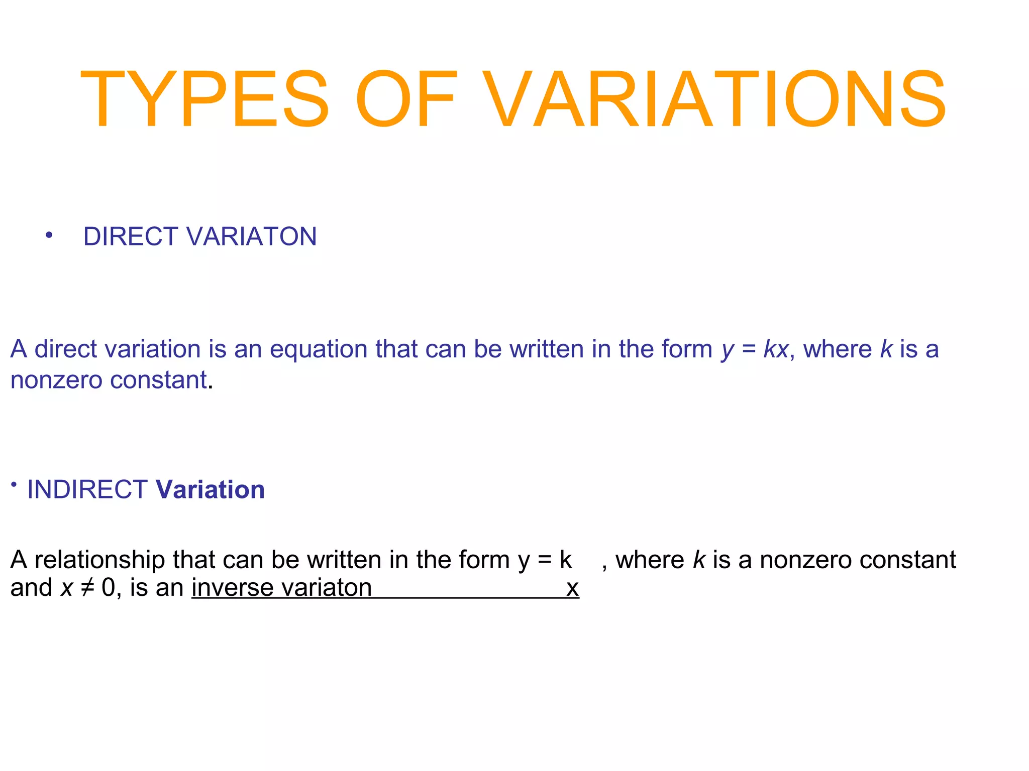 Direct and inverse variation | PPT