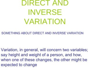 Direct and inverse variation | PPT