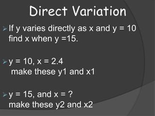 Direct and inverse variation | PPTX