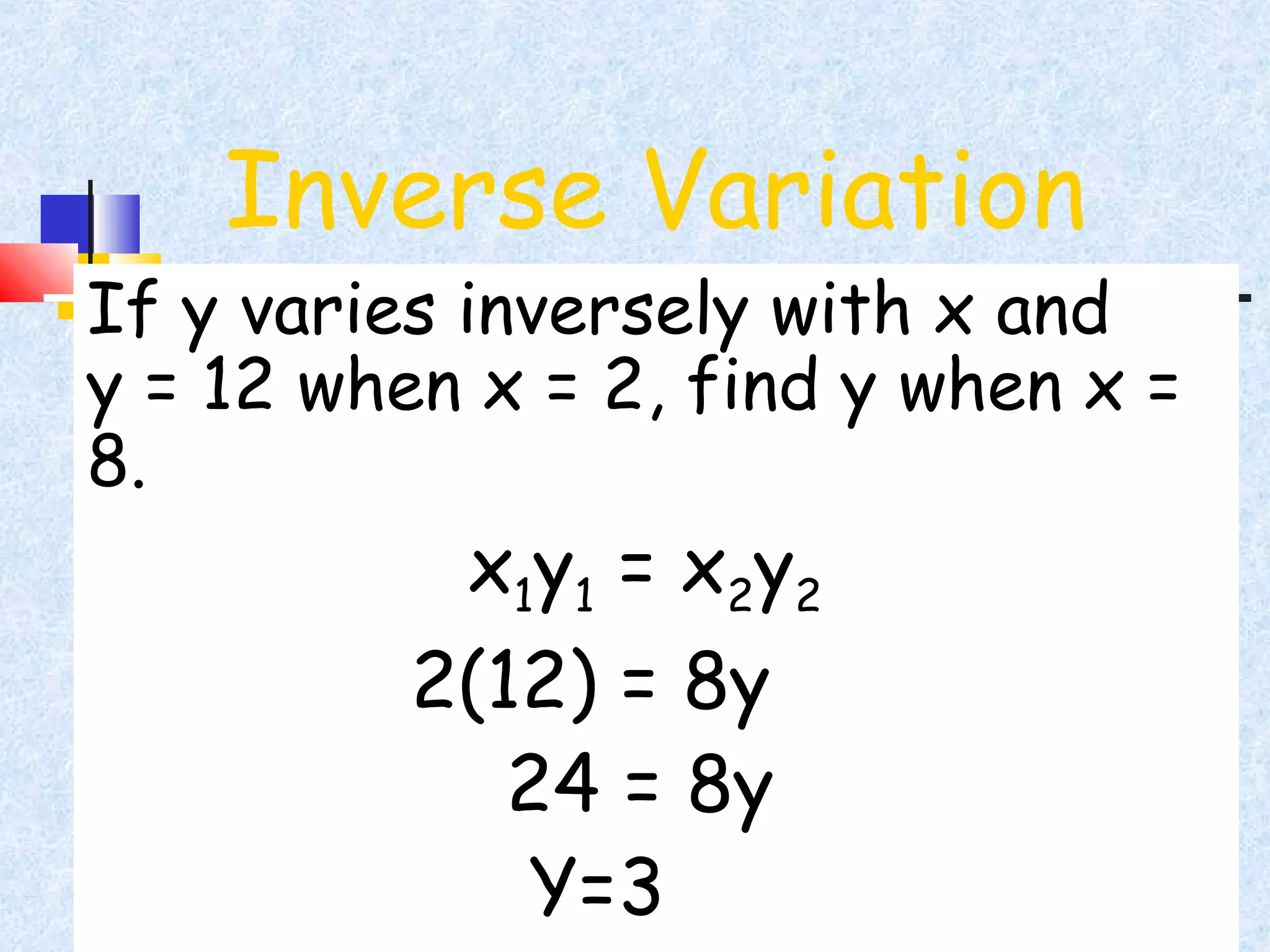 Direct and inverse variations | PPT