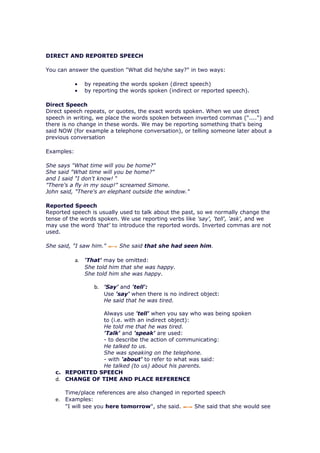Direct and reported speech | PDF