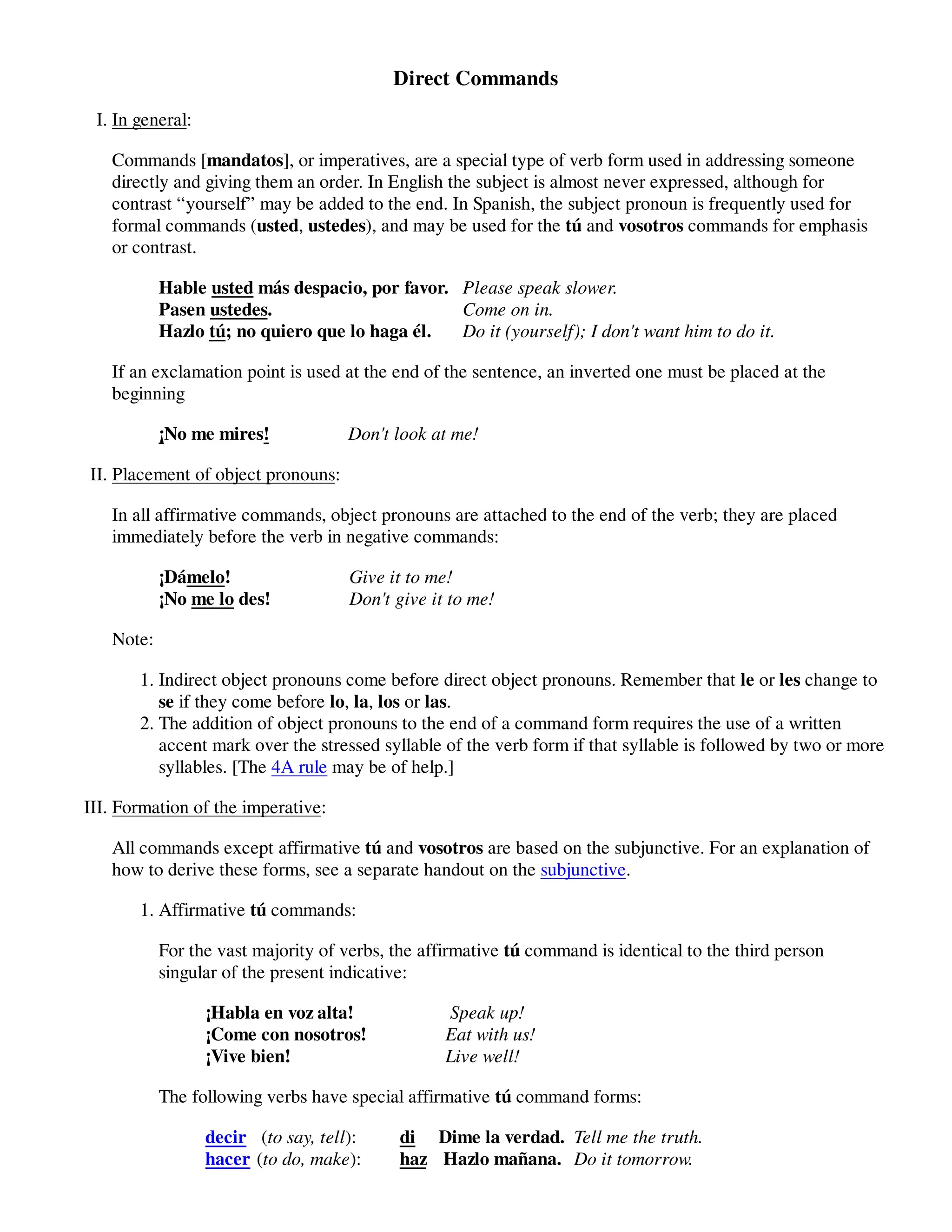 Direct commands in spanish | PDF