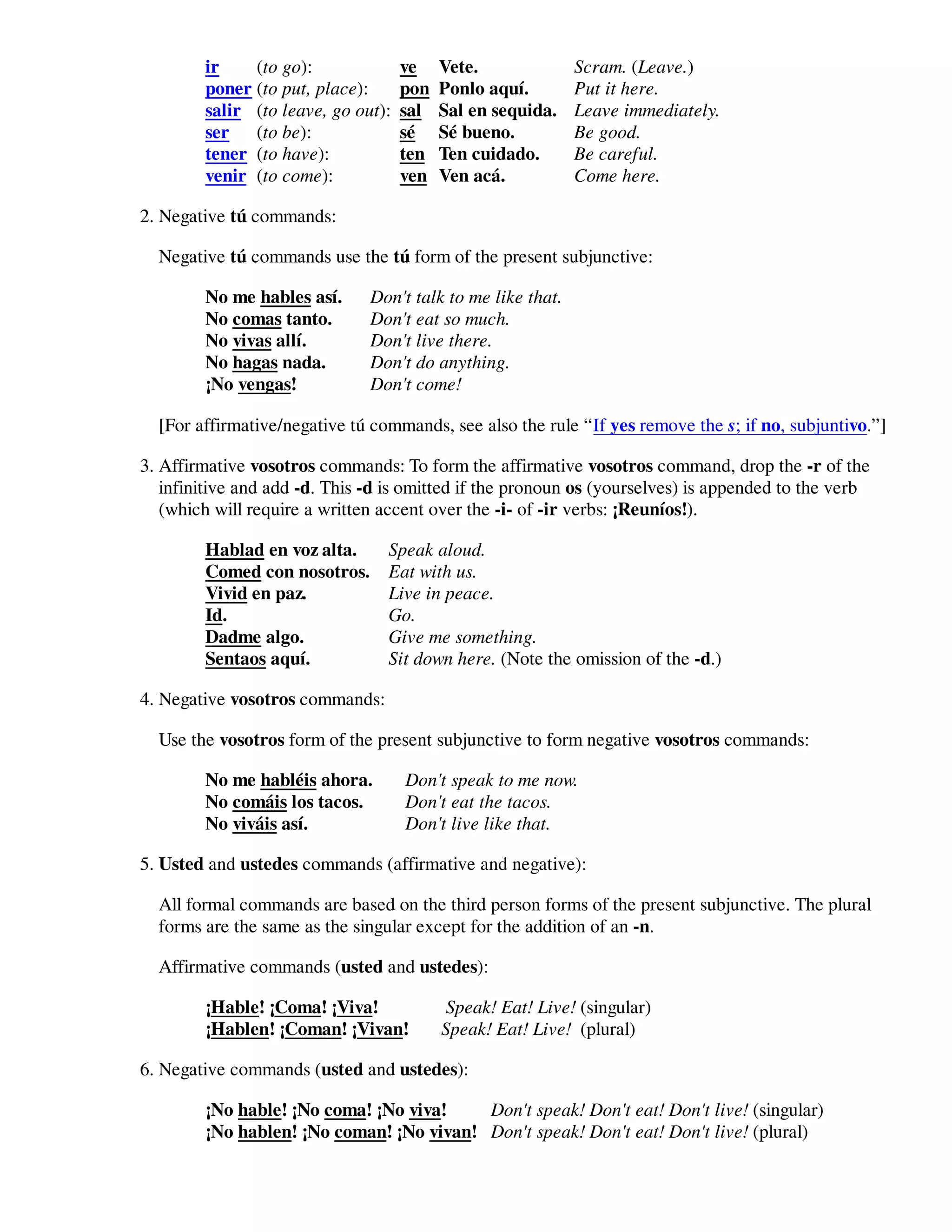 Direct commands in spanish | PDF