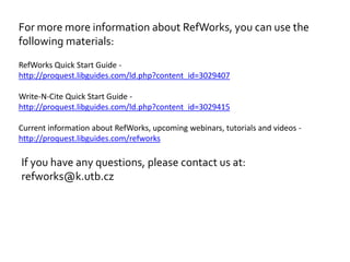 Direct export Web of Science to RefWorks | PPTX