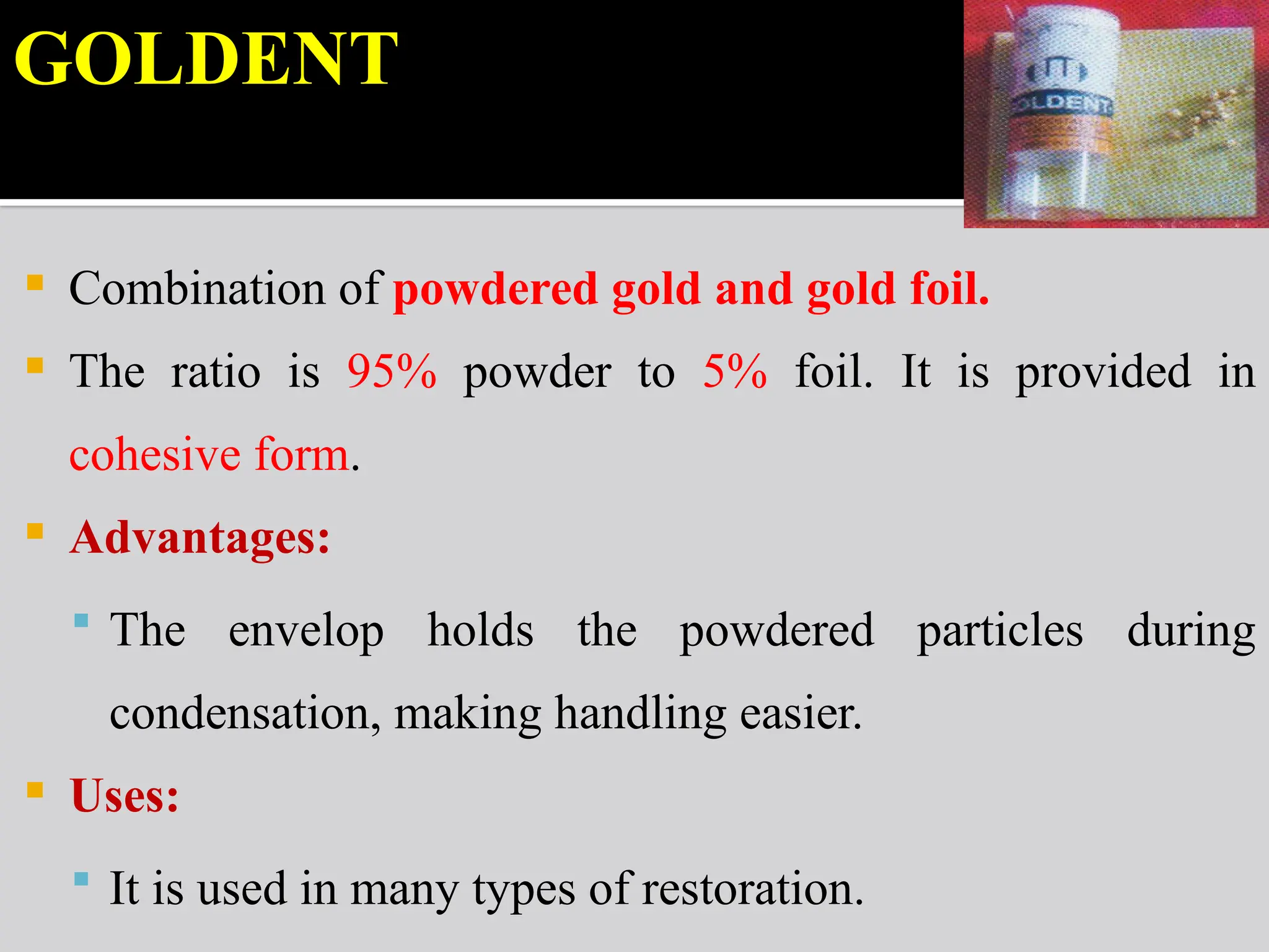 direct gold restoration classification uses and types | PPTX