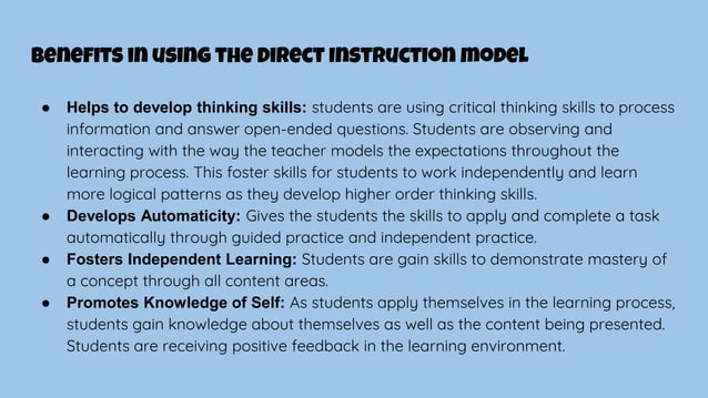 Direct Instruction Model | PPTX | Special Education | Education