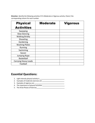 Direction Physical Education, Senior High School | PDF