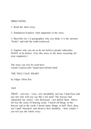 DIRECTIONS1. Read the short story.2. SummarizeExplain | PDF