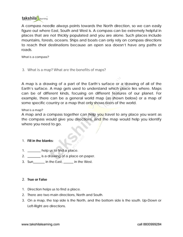 Directions and Maps EVS Worksheets CBSE Class 2 - EVS Worksheet for ...