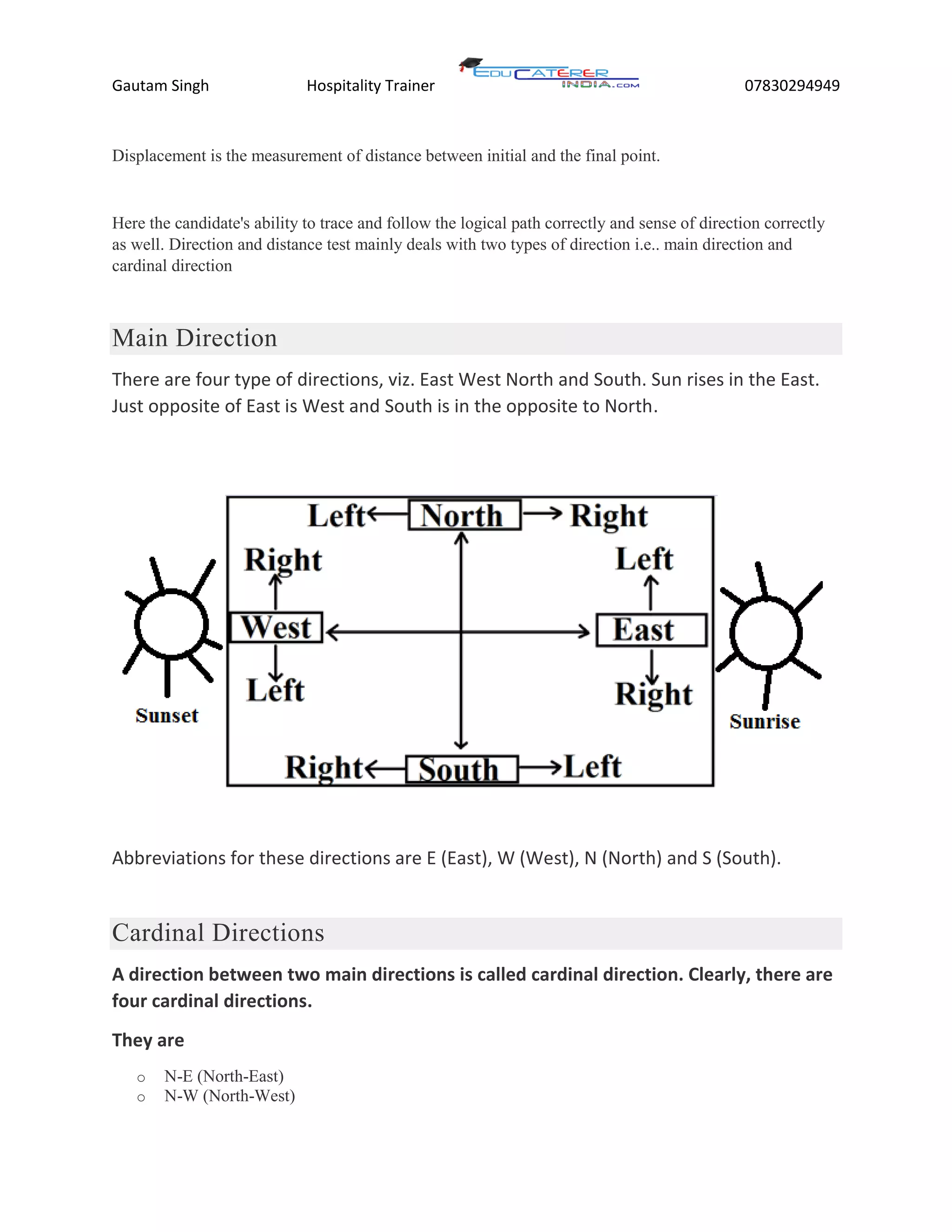 Direction sense test tricks | PDF