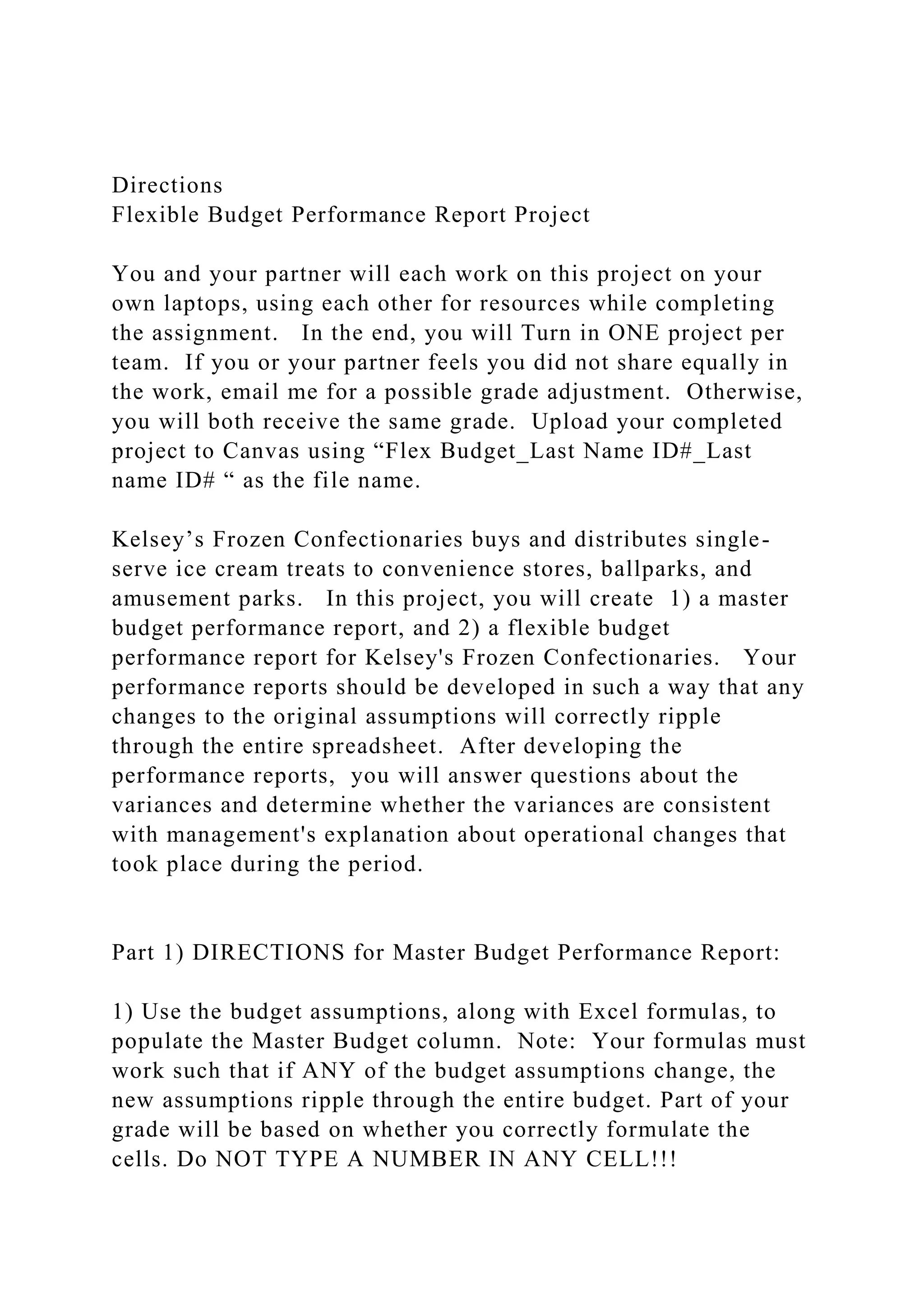 Directions Flexible Budget Performance Report Project You a.docx