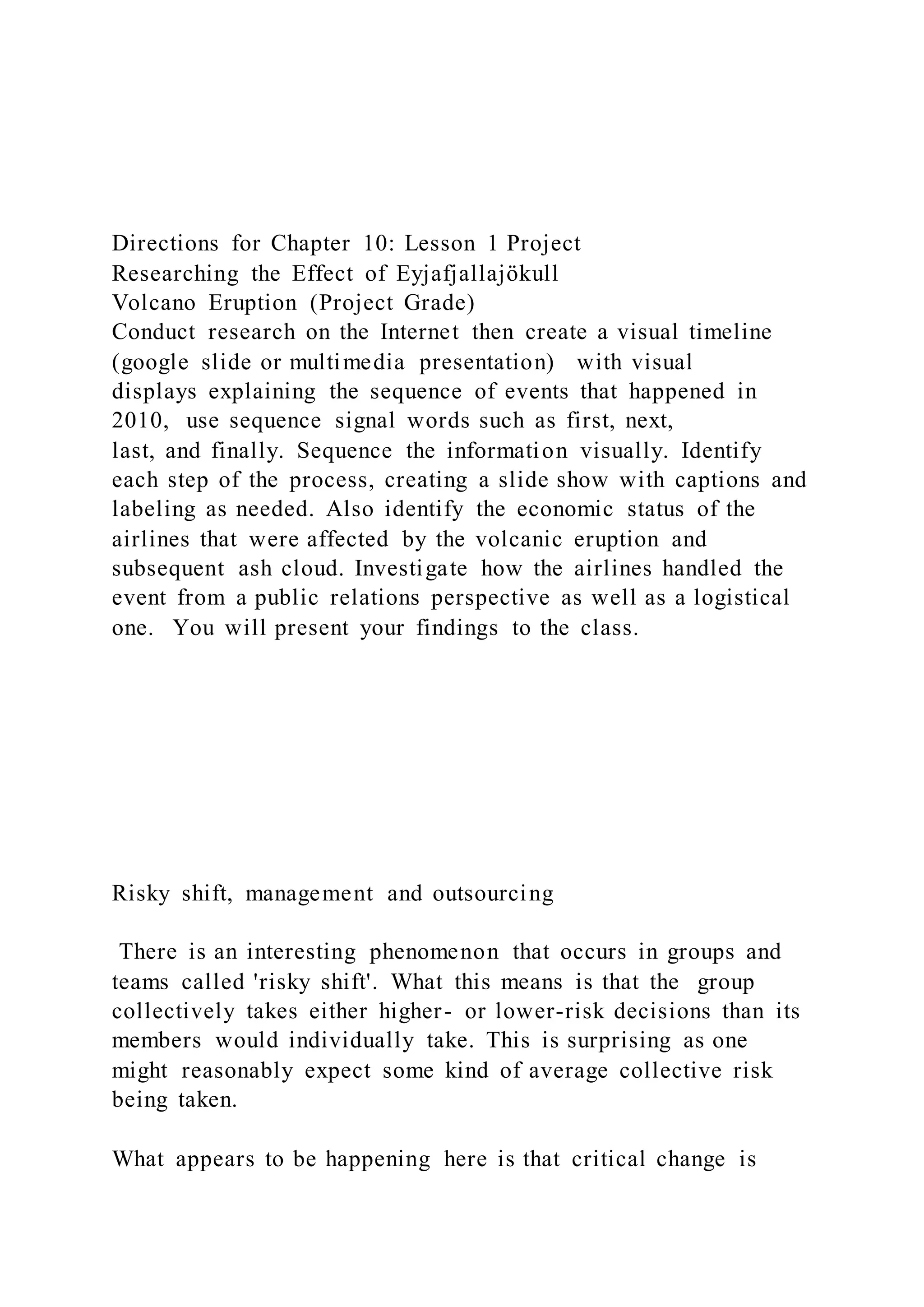 Directions for chapter 10 lesson 1 project researching the e | PDF