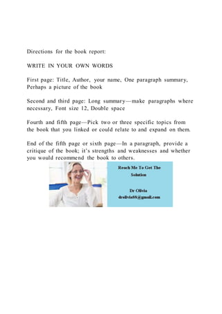 Directions for the book report WRITE IN YOUR OWN WORDSF | PDF