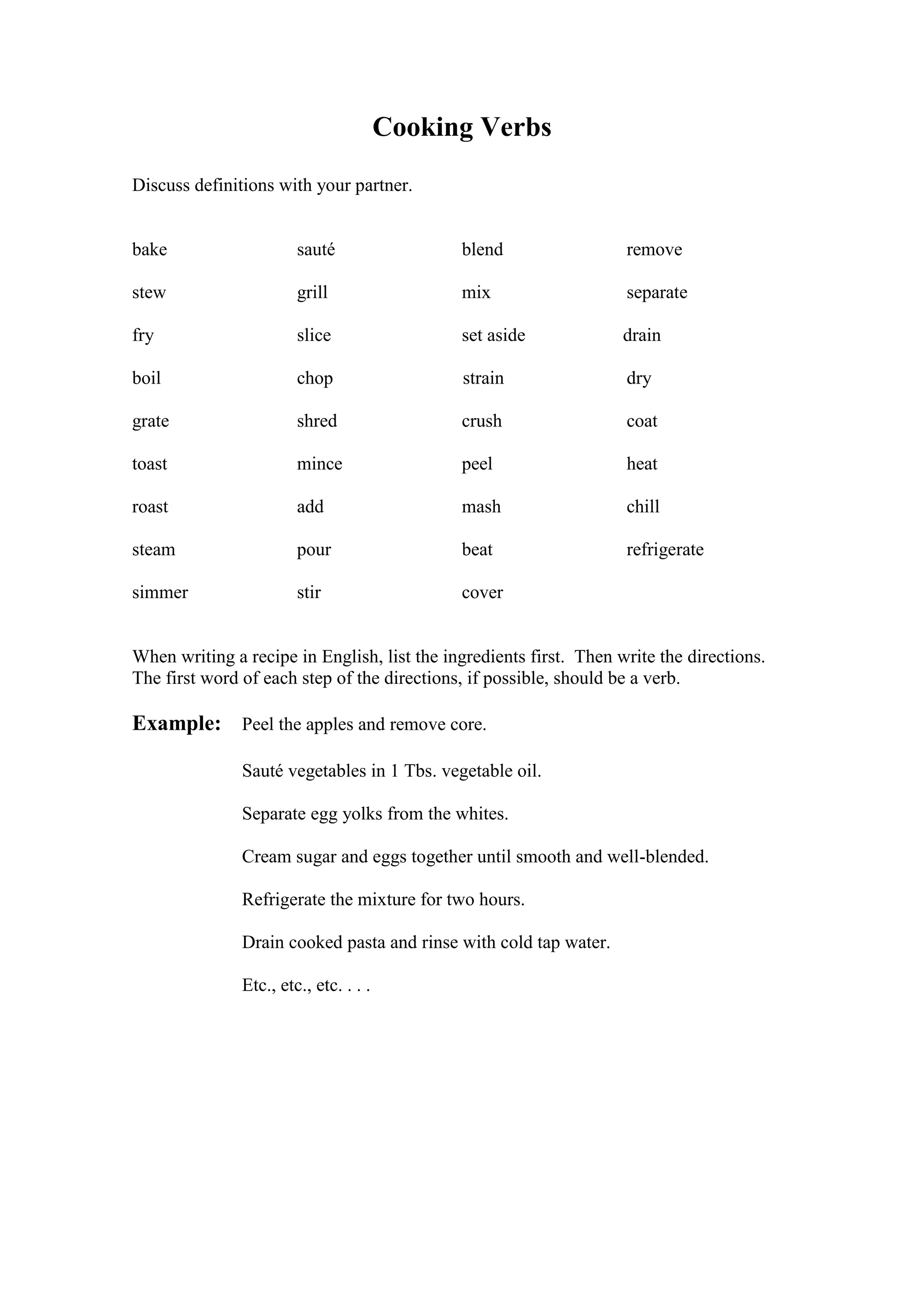 Directions for writing a recipe | DOCX