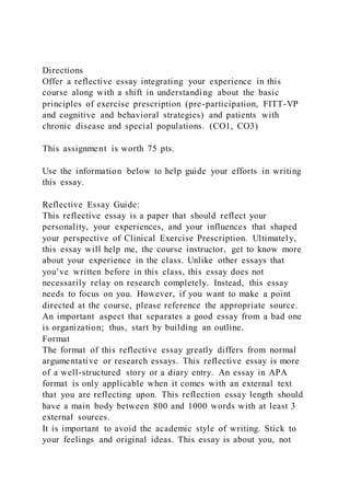 Directions Offer a reflective essay integrating your experience | PDF