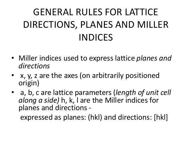 Directions, planes and miller indices