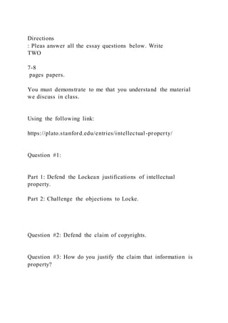Directions Pleas answer all the essay questions below. Write TW | DOCX