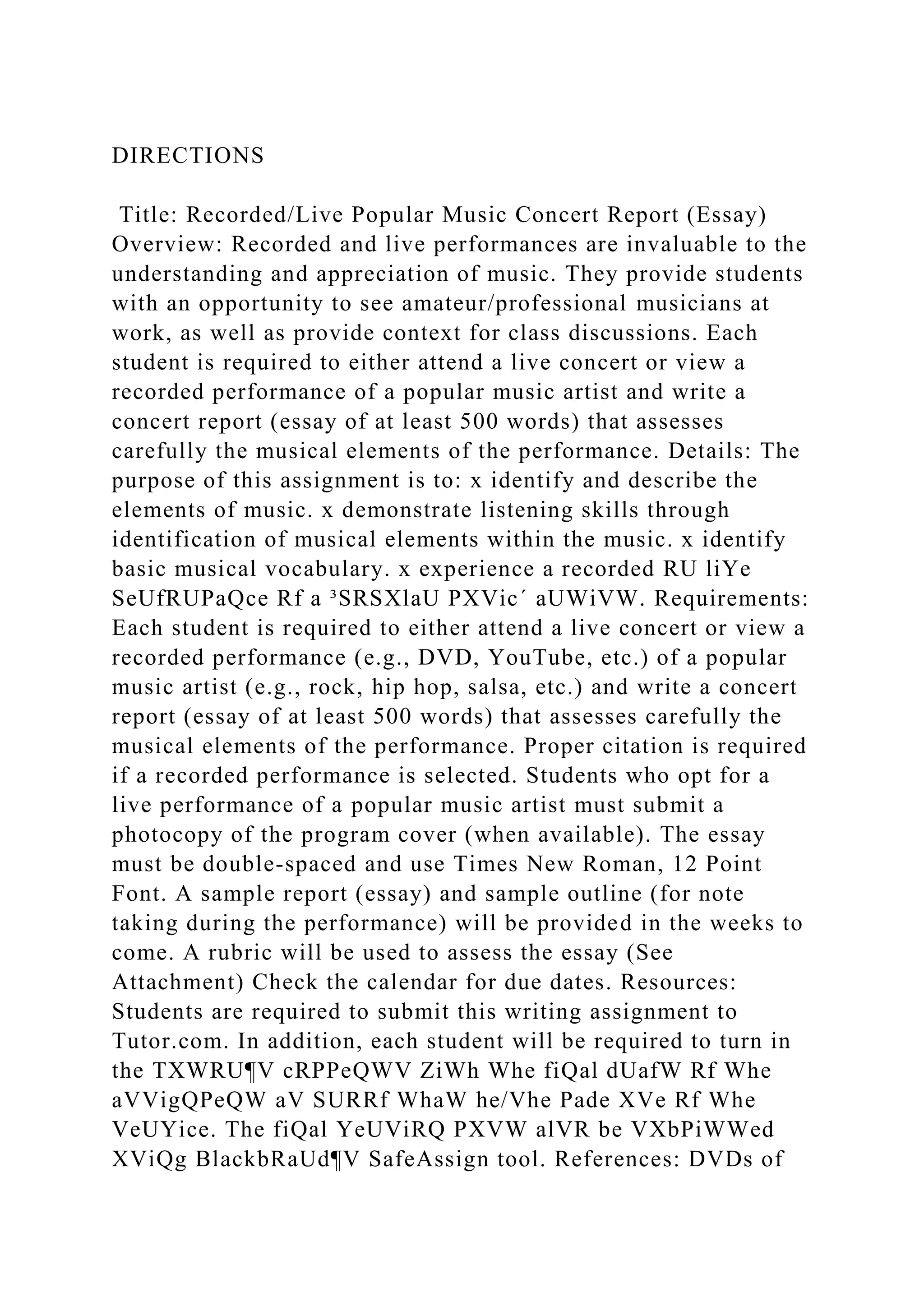 DIRECTIONS Title RecordedLive Popular Music Concert Report (E.docx