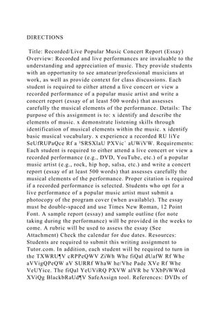DIRECTIONS Title RecordedLive Popular Music Concert Report (E.docx ...
