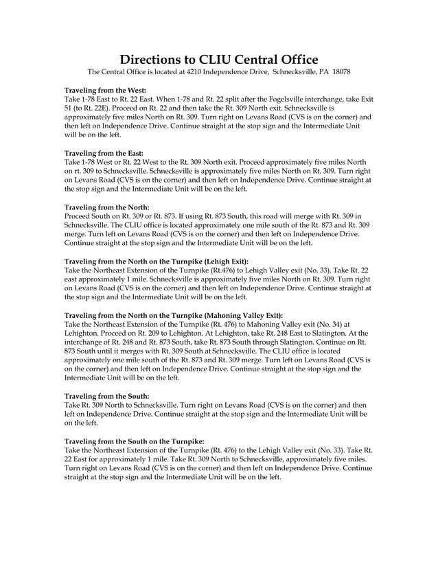 Directions to cliu | PDF
