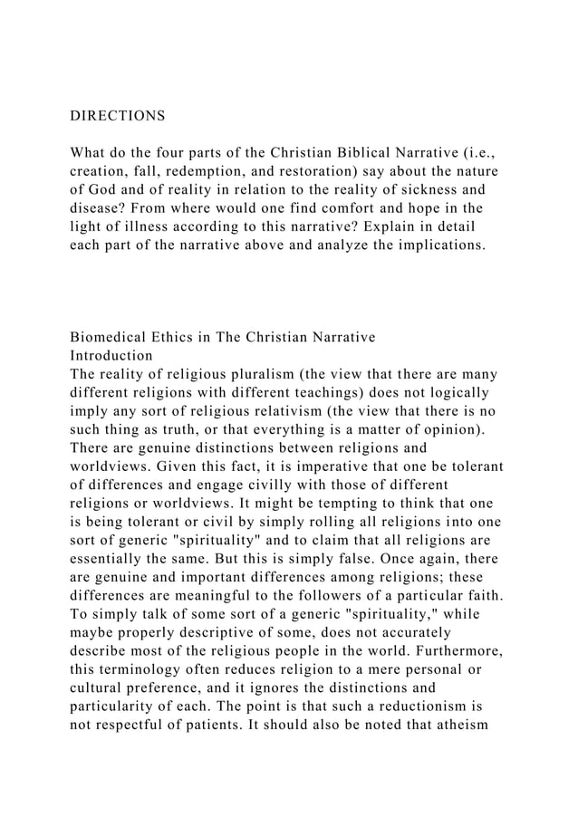 DIRECTIONS What do the four parts of the Christian Biblical Na.docx