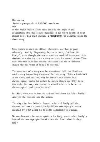 Directions Write a paragraph of 150-300 words on one of the | PDF