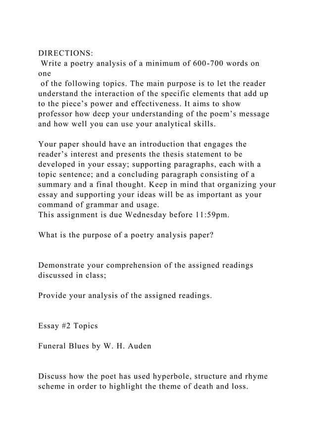DIRECTIONS Write a poetry analysis of a minimum of 600-700 words .docx