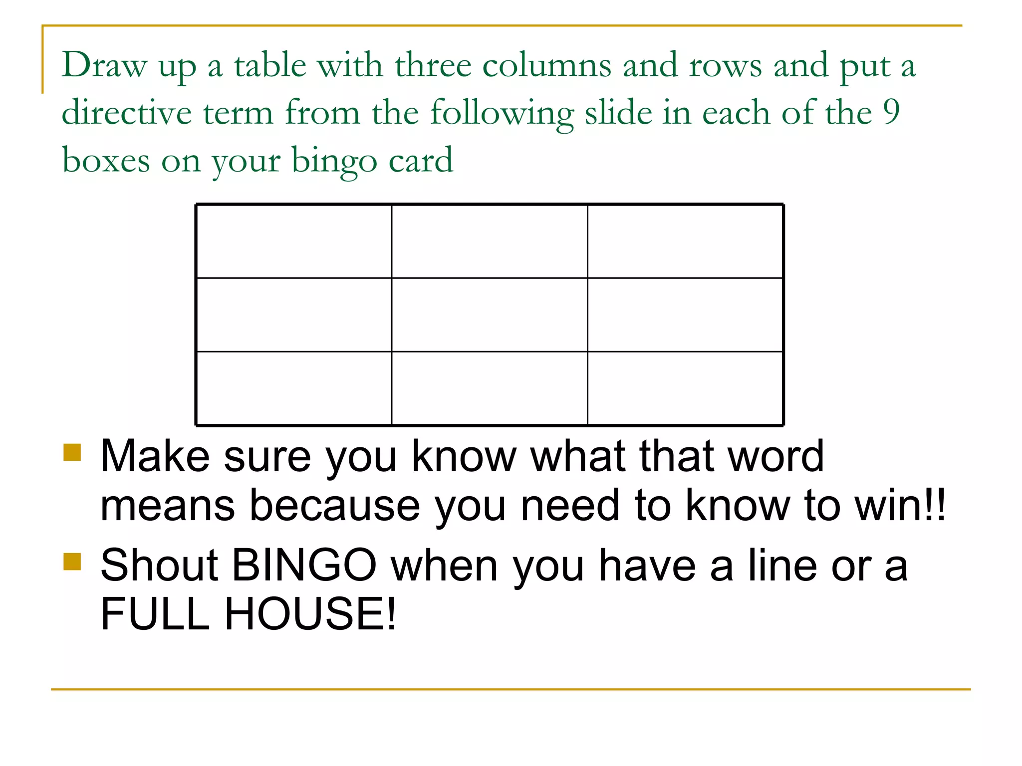 Directive Terms Bingo | PPT