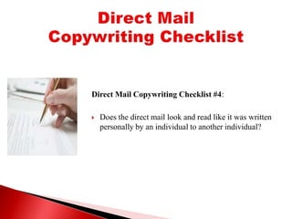 Direct Mail Copywriting Checklist | PPTX | Email | Internet